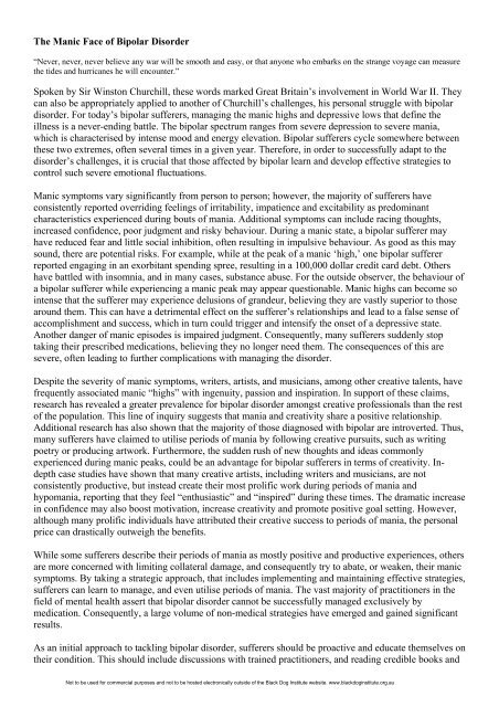 The Manic Face of Bipolar Disorder - Black Dog Institute