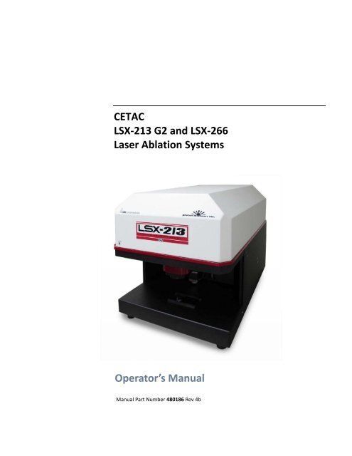 LSX-213 G2 and LSX-266 Laser Ablation System Operator's Manual