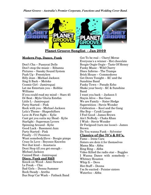 Planet Groove Songlist - Primetime Entertainment