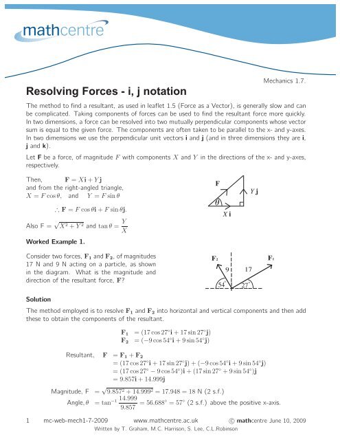 Resolving Forces - i, j notation - Math Centre