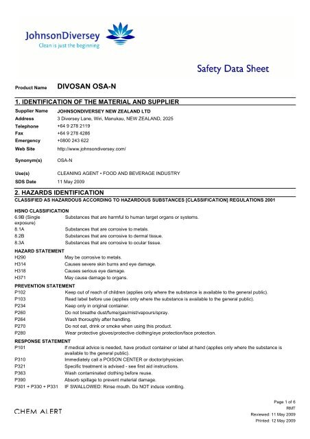 DIVOSAN OSA-N - Waiwhetu Distributors Ltd