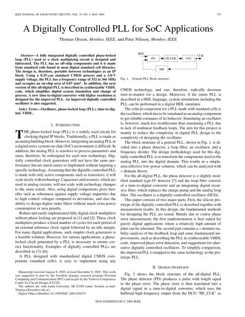 A Digitally Controlled PLL for SoC Applications - IEEE Xplore