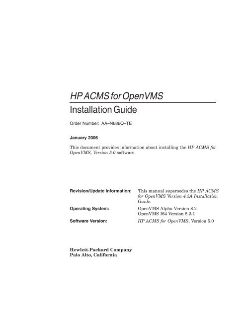 HP ACMS for OpenVMS Installation Guide - OpenVMS Systems - HP