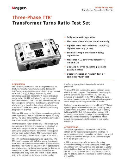 Three-Phase TTRÂ® Transformer Turns Ratio Test Set