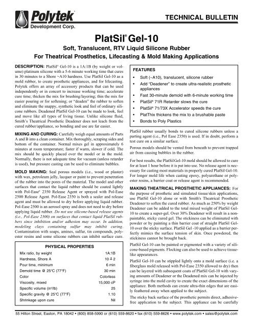 PlatSilÂ® Gel-10 - Polytek Development Corp.