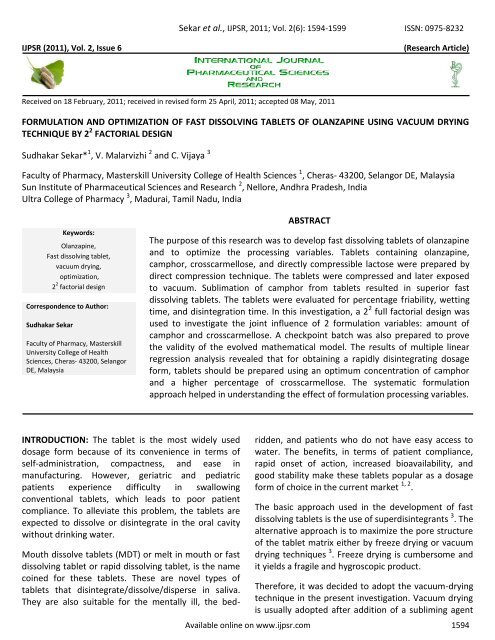 IJPSR (2009), Issue 1, Vol - International Journal of Pharmaceutical ...
