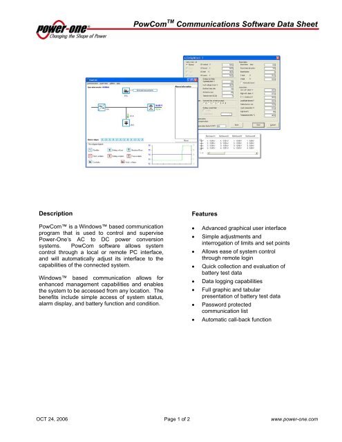 PowCom Communications Software Data Sheet - Power-One