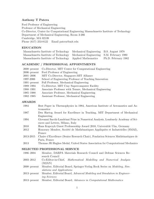 Curriculum Vitae - MIT Department of Mechanical Engineering Curriculum Vitae - MIT Department of Mechanical Engineering