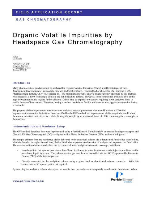 Organic Volatile Impurities by Headspace Gas Chromatography
