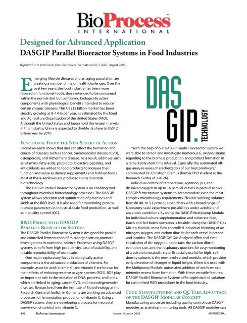 Designed for Advanced Application DASGIP Parallel Bioreactor ...