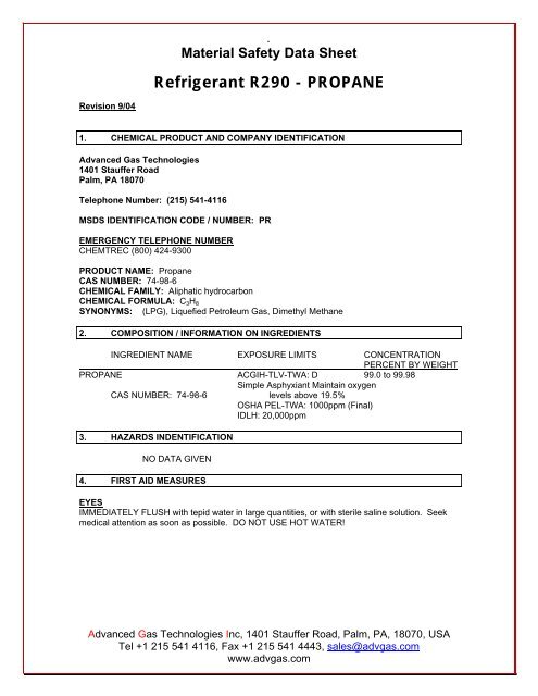 PDF) SAFETY DATA SHEET Refrigerant R290 SAFETY DATA SHEET, 52% OFF