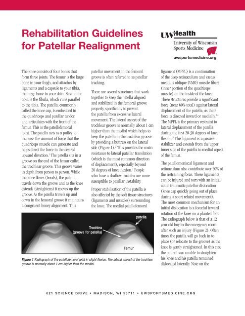 Rehabilitation Guidelines for Patellar Realignment - UW Health