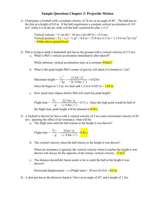 Sample Questions Chapter 2: Projectile Motion