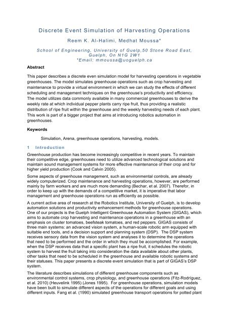 Discrete Event Simulation of Harvesting Operations