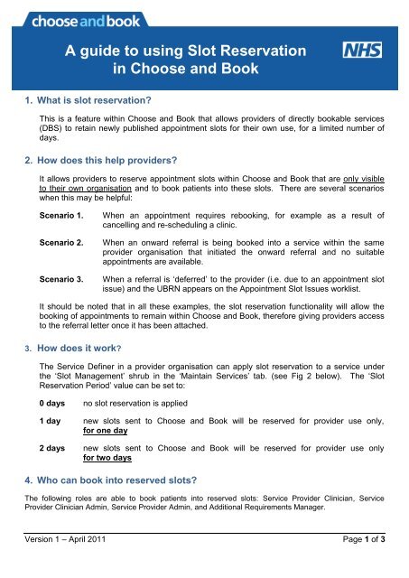 A guide to using Slot Reservation in Choose and Book