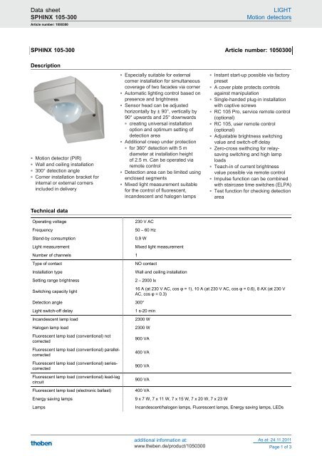 Data sheet - Theben SPHINX 105-300 - Knxshop.co.uk