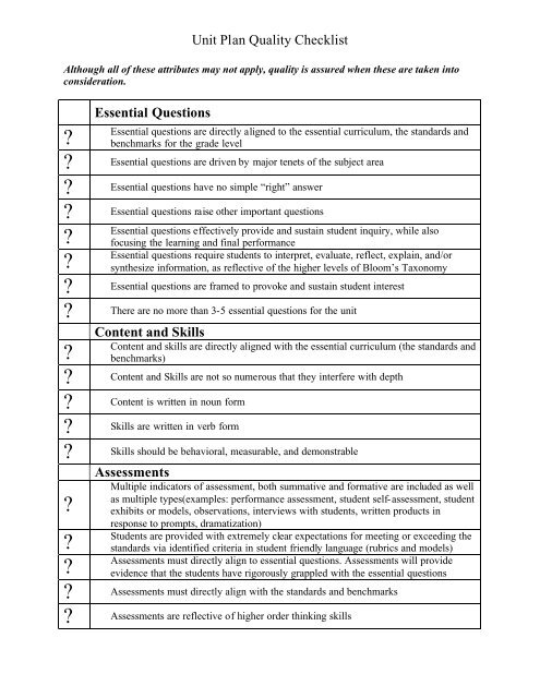 Unit Quality Checklist