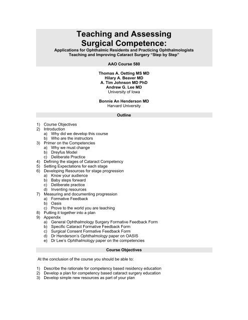 Teaching and Assessing Surgical Competence: