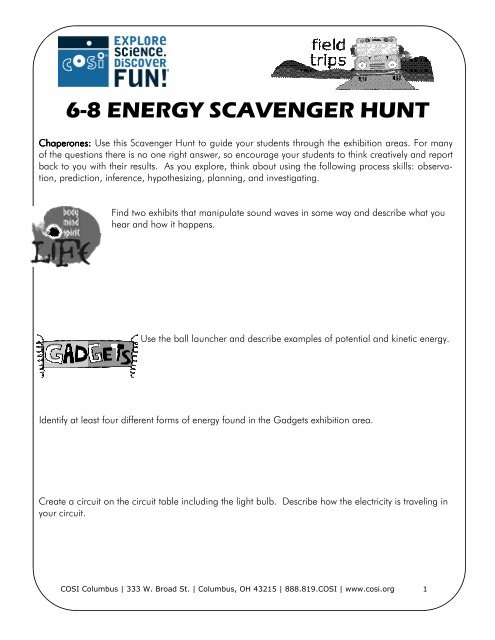 6-8 ENERGY SCAVENGER HUNT - COSI