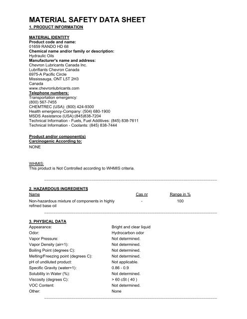 MATERIAL SAFETY DATA SHEET