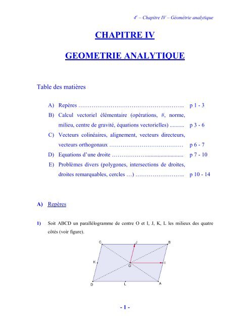 Parallélogramme et géométrie analytique