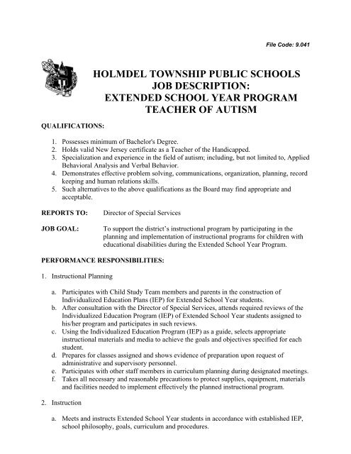 extended school year program teacher of autism - Holmdel