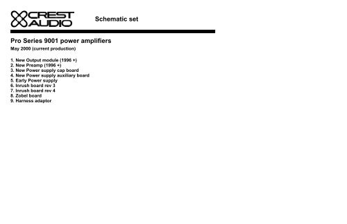 Pro Series 9001 power amplifiers Schematic set - Crest Audio