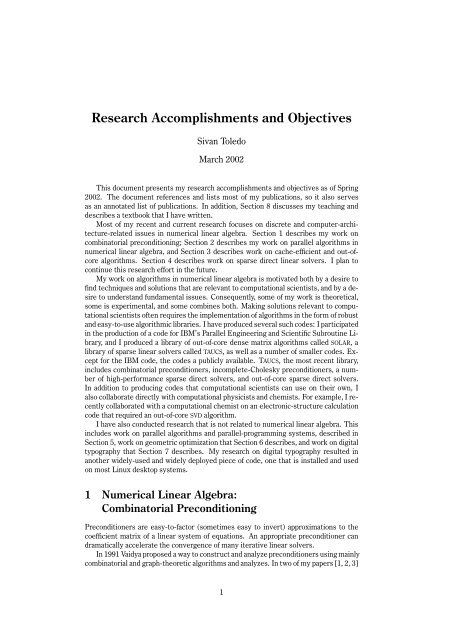 Statement of Research Accomplishments and Objectives (from 2002)