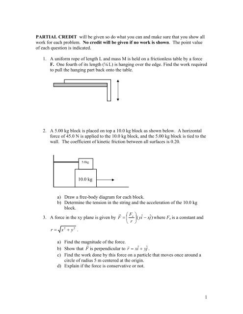 Physics 4A - Sample Exam 2 - De Anza College
