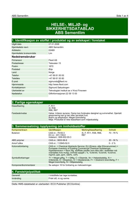 HMS-datablad ABS-lim - Flexit