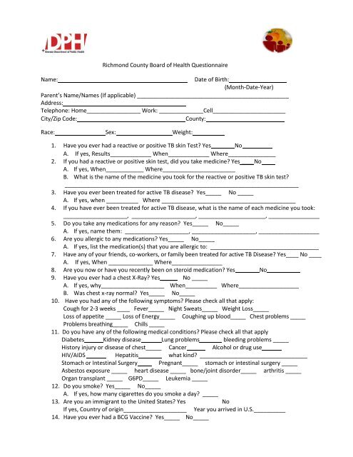 TB Skin Test Permission Form