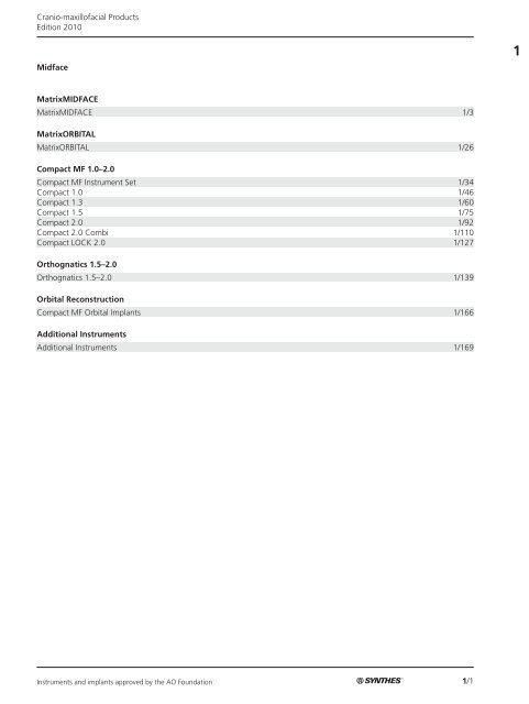 1/1 Cranio-maxillofacial Products Edition 2010 Midface ... - Synthes