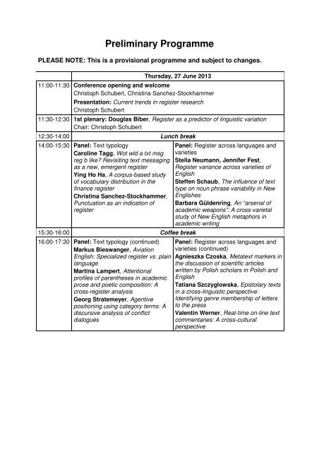 Preliminary Programme