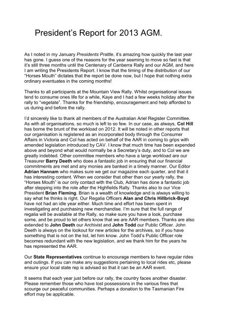 President's Report for 3013 AGM - the Australian Ariel Register