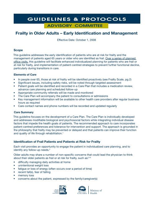 Frailty in Older Adults - Early Identification and ... - BCGuidelines.ca