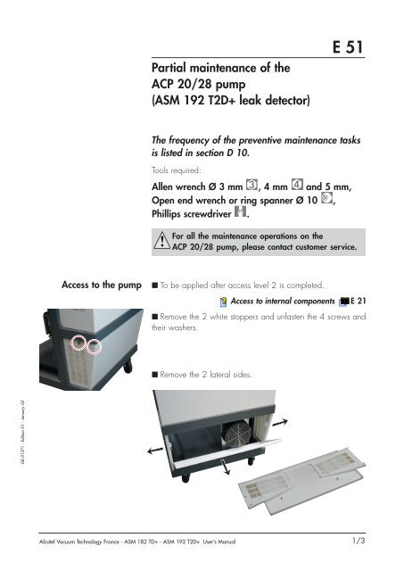 Partial maintenance of the ACP 20/28 pump (ASM 192 ... - PTB Sales