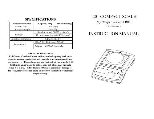 i201 COMPACT SCALE INSTRUCTION MANUAL - Weigh The ...