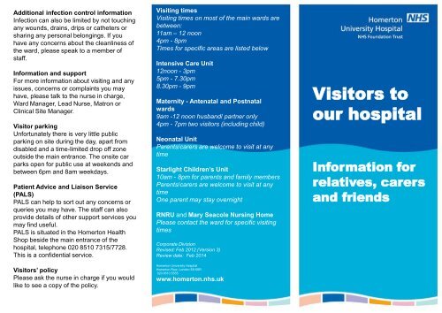Visitors to our hospital leaflet - Homerton University Hospital