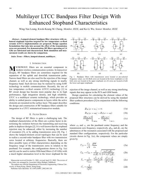 Multilayer LTCC bandpass filter design with enhanced stopband ...