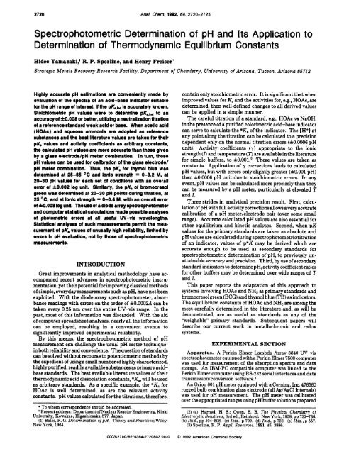 Spectrophotometric Determination of pH and Its Application to ...