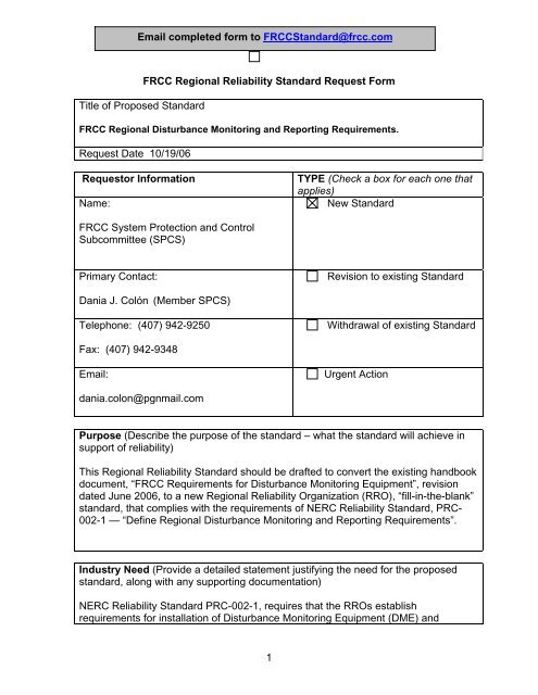 FRCC Regional Reliability Standard Request Form Title of ...