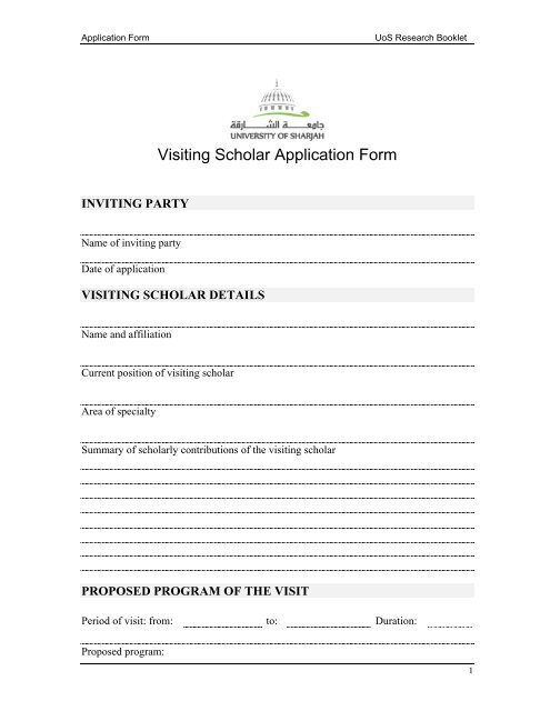 Visiting Scholar Application Form - University of Sharjah