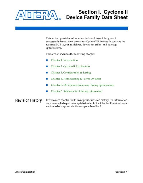 Cyclone II Device Handbook, Section 1. Cyclone II Device Family
