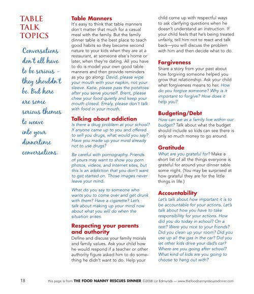 Table Talk Topics Palmer Pletsch Publishing