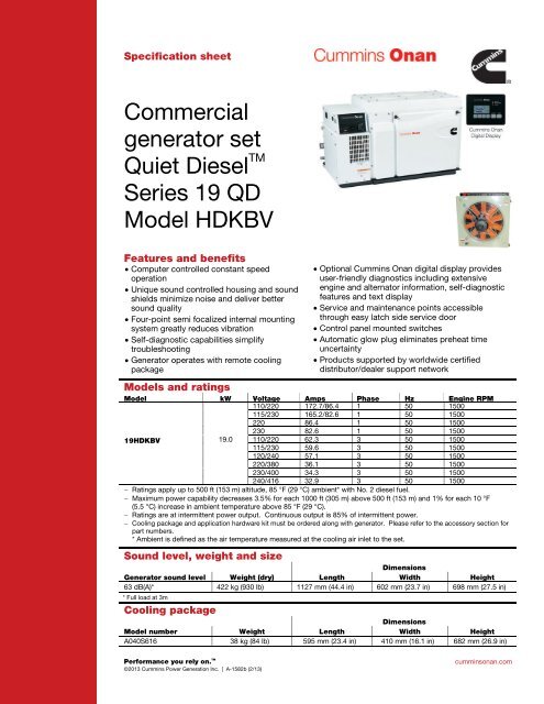 Specification Sheet Cummins Onan