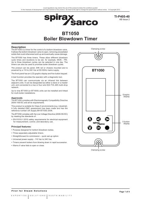 BT1050 Boiler Blowdown Timer - Spirax Sarco