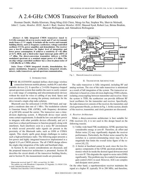 A 2.4-ghz cmos transceiver for bluetooth - Solid-State Circuits, IEEE ...