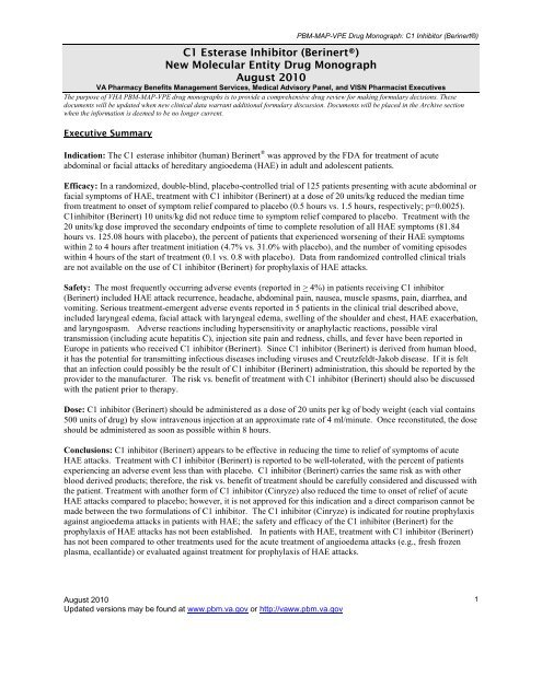 C1 Inhibitor (Berinert), Drug Monograph - Pharmacy Benefits ...