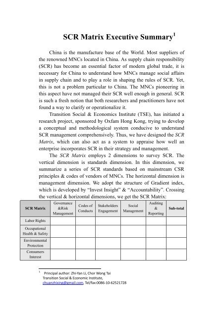 SCR Matrix Executive Summary - CSR Asia
