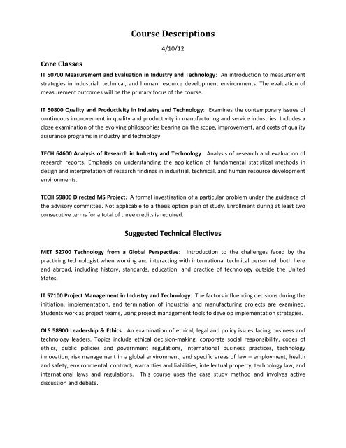 Graduate Studies Course Descriptions